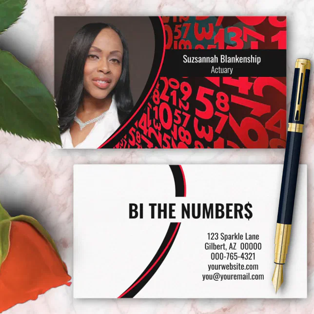Red Black Numbers Custom Professional Photo Business Card | Zazzle