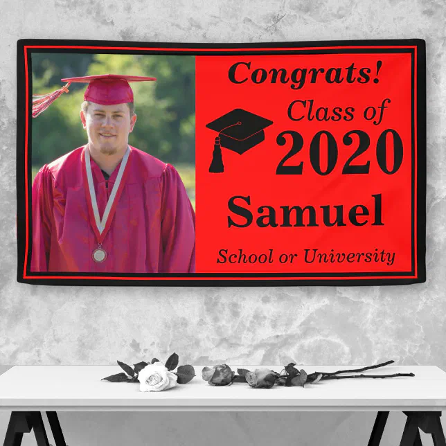 Red Black One Photo Class of 2024 Graduation Banner | Zazzle