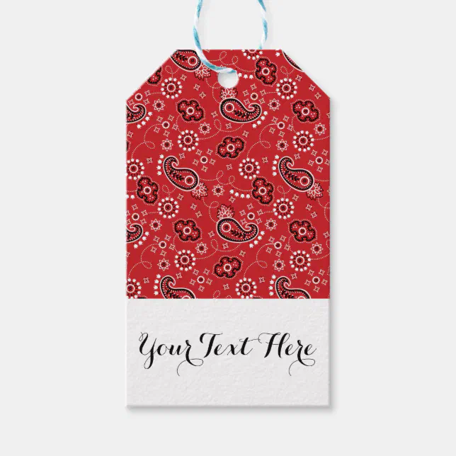 Red Black Paisley Bandana Print Personalized Gift Tags | Zazzle