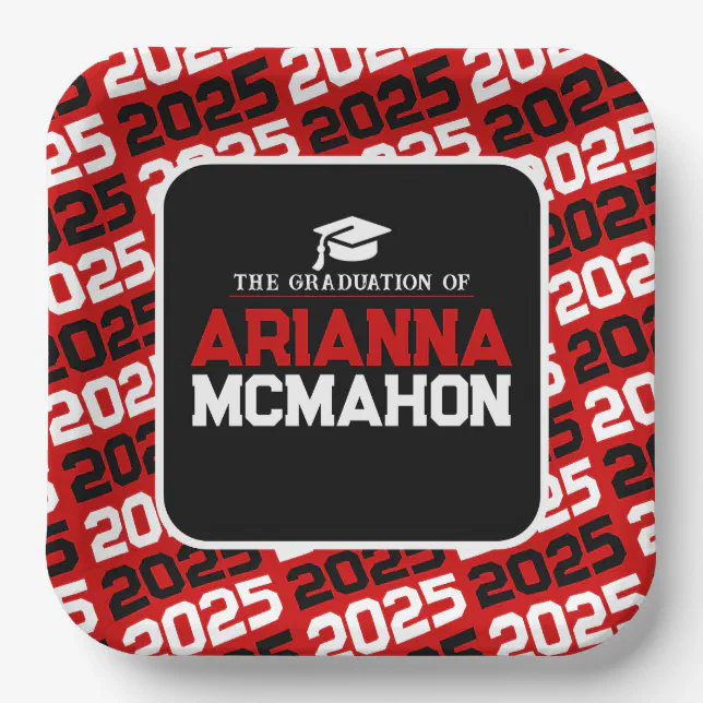 Red & Black Personalized Graduation Paper Plates | Zazzle