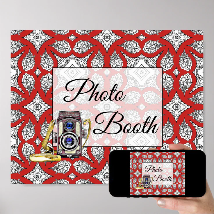 Red, Black Photo Booth Wedding Sign Poster | Zazzle