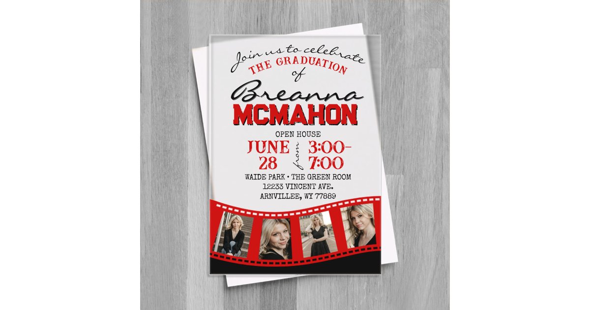 Red & Black Photo Graduation Filmstrip Frosted Acrylic Invitations | Zazzle