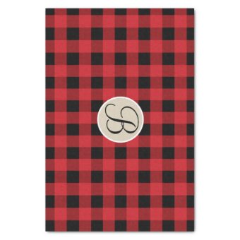 Red Black Plaid Checker Rustic Monogram Initial Tissue Paper | Zazzle