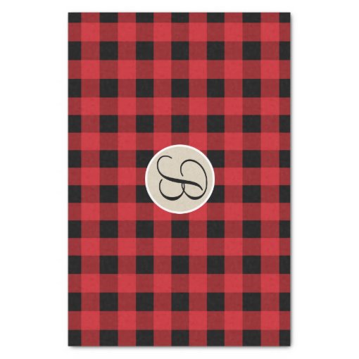 Red Black Plaid Checker Rustic Monogram Initial Tissue Paper | Zazzle