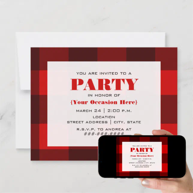 Red & Black Plaid Party Invitation | Zazzle