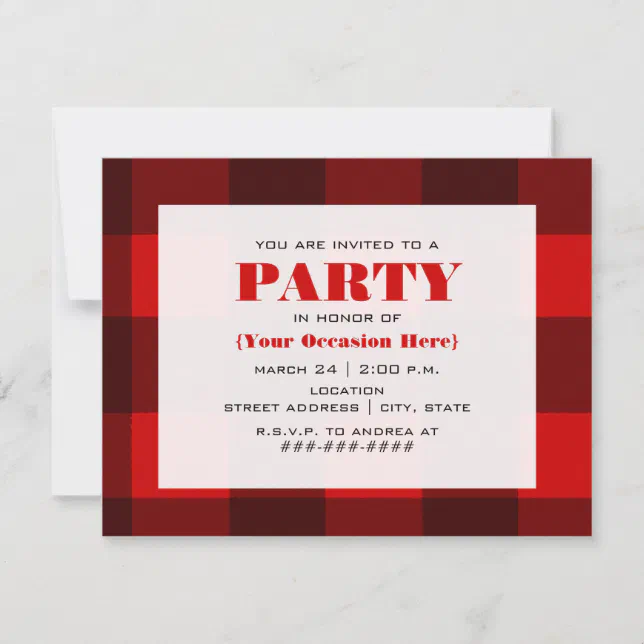 Red & Black Plaid Party Invitation | Zazzle