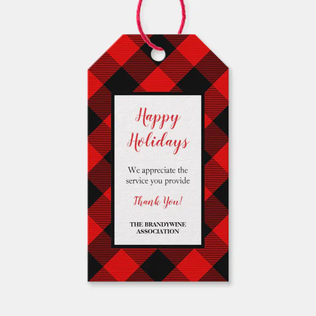 Red Black Plaid Thank you holiday gift tag | Zazzle
