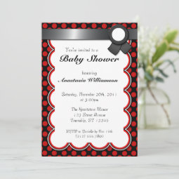 Red & Black Polka Dot Baby Shower Invitations | Zazzle