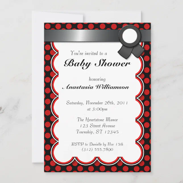 Red & Black Polka Dot Baby Shower Invitations | Zazzle