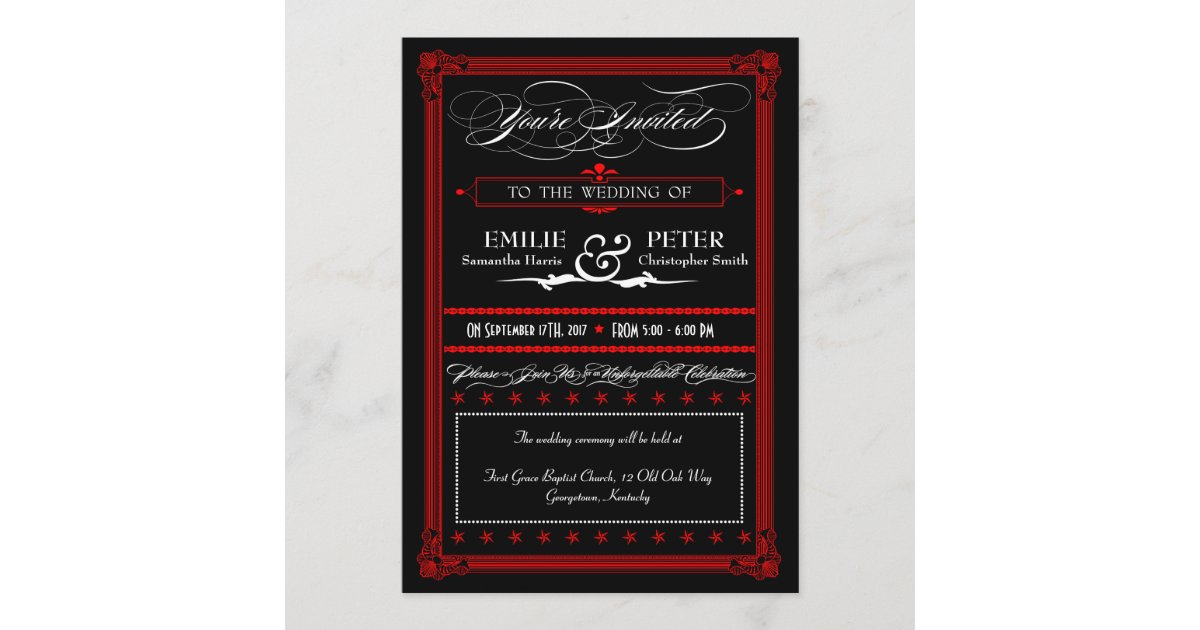Red & Black Poster Style Wedding Invitations | Zazzle.com