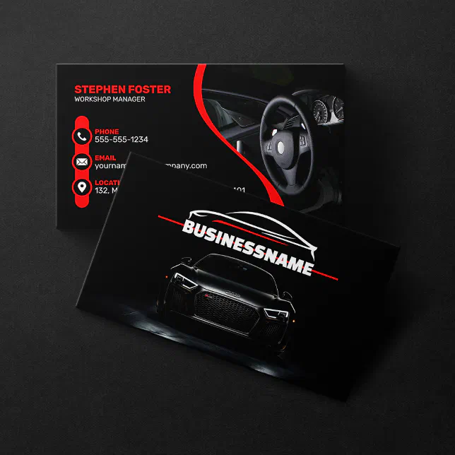 Red & Black Professional Automotive Car Detailing Business Card | Zazzle