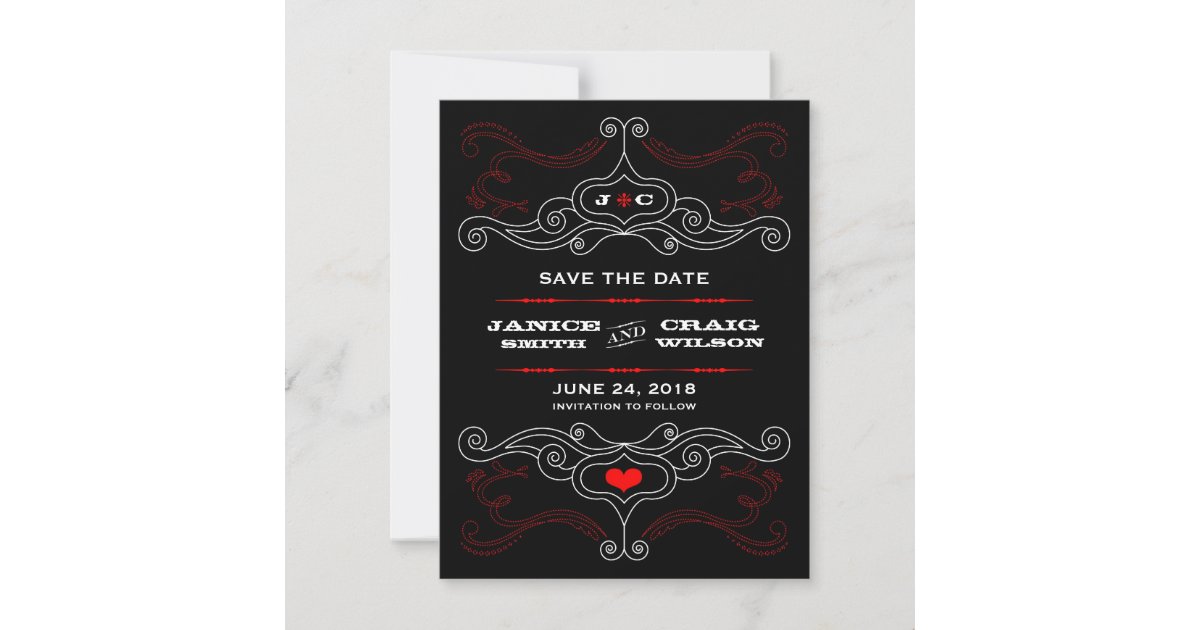 Red & Black Rock 'n' Roll Music Themed Wedding Save The Date | Zazzle