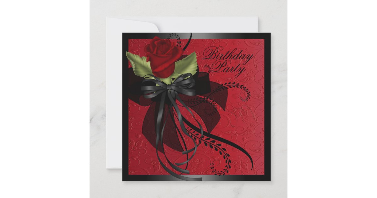 Red & Black Rose Birthday Invitation | Zazzle