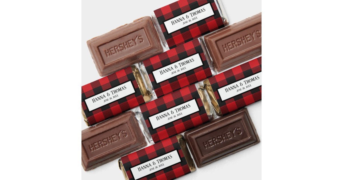Red Black Rustic Buffalo Plaid Wedding Hershey's Miniatures | Zazzle