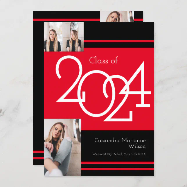 Red Black School Colors Graduation Announcement | Zazzle