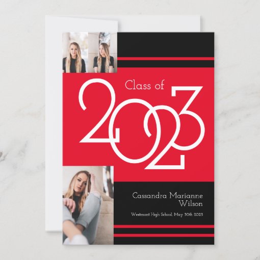 Red Black School Colors Graduation Announcement | Zazzle