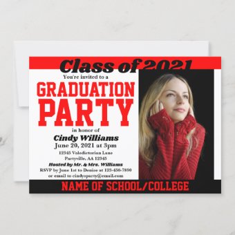 Red Black School Colors Photo Graduation Invitation | Zazzle