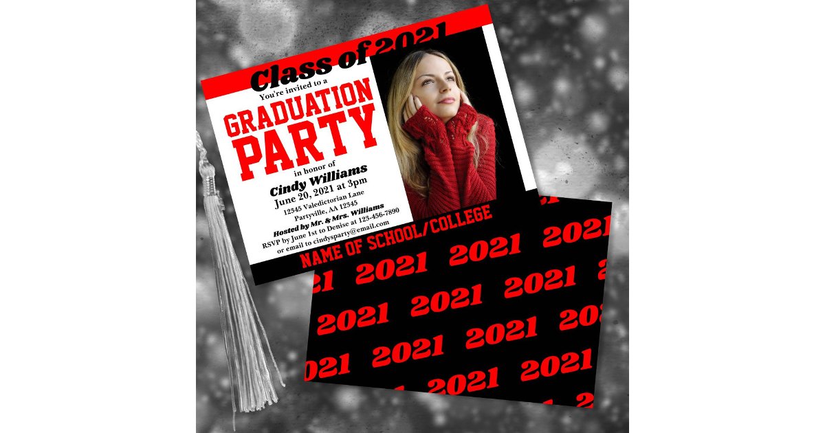 Red Black School Colors Photo Graduation Invitation | Zazzle