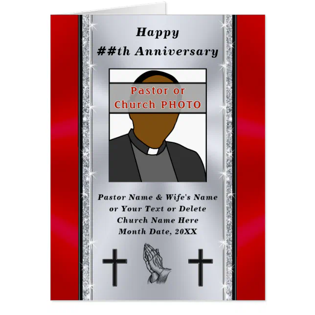 Red, Black, Silver Huge, Pastor Anniversary Card | Zazzle