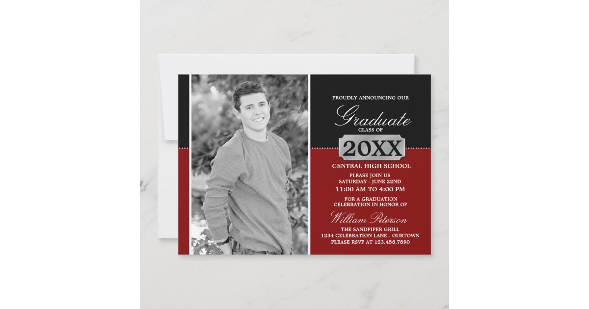 Red/Black Silver Plate Graduation Invitation | Zazzle.com