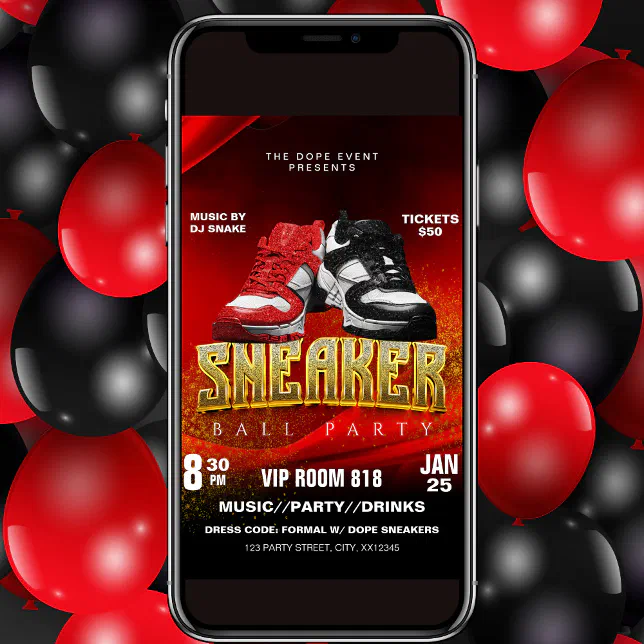 Red Black Sneaker Ball Party Flyer Invitation | Zazzle