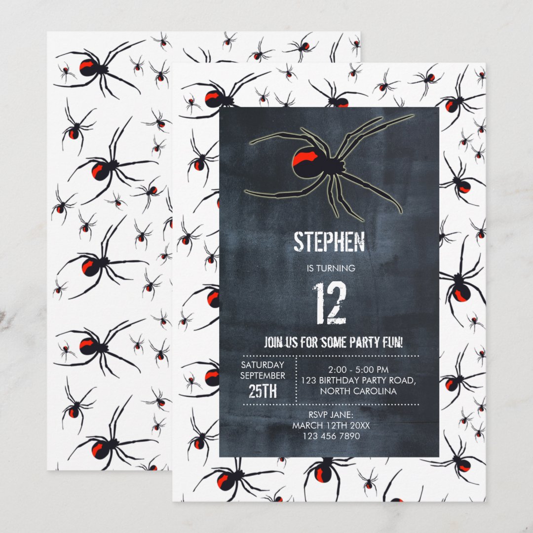 Red & Black Spider Birthday Party Theme Invitation | Zazzle