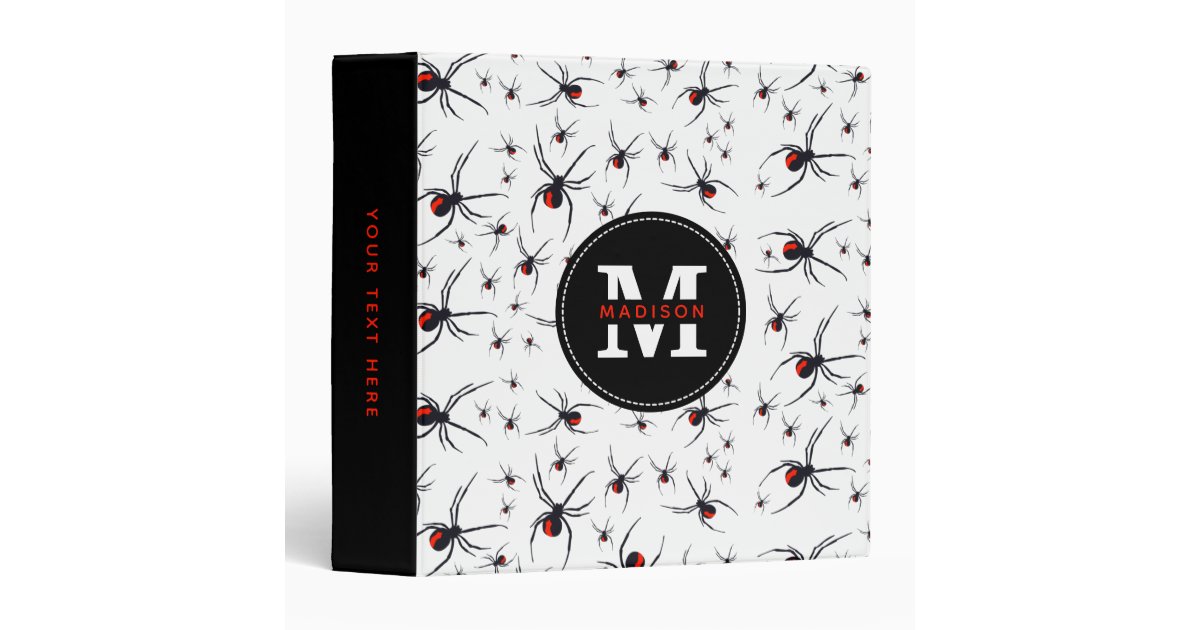 Red & Black Spider Pattern Monogrammed School 3 Ring Binder | Zazzle