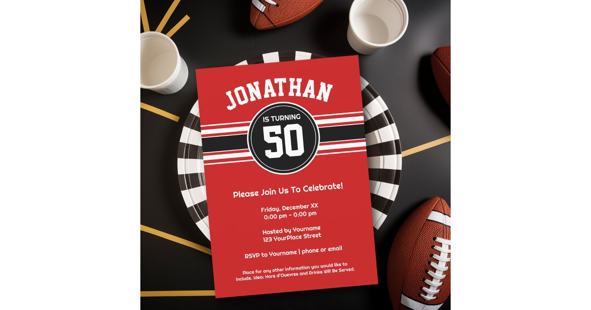 Red Black Sports Jersey Birthday party Invitation | Zazzle