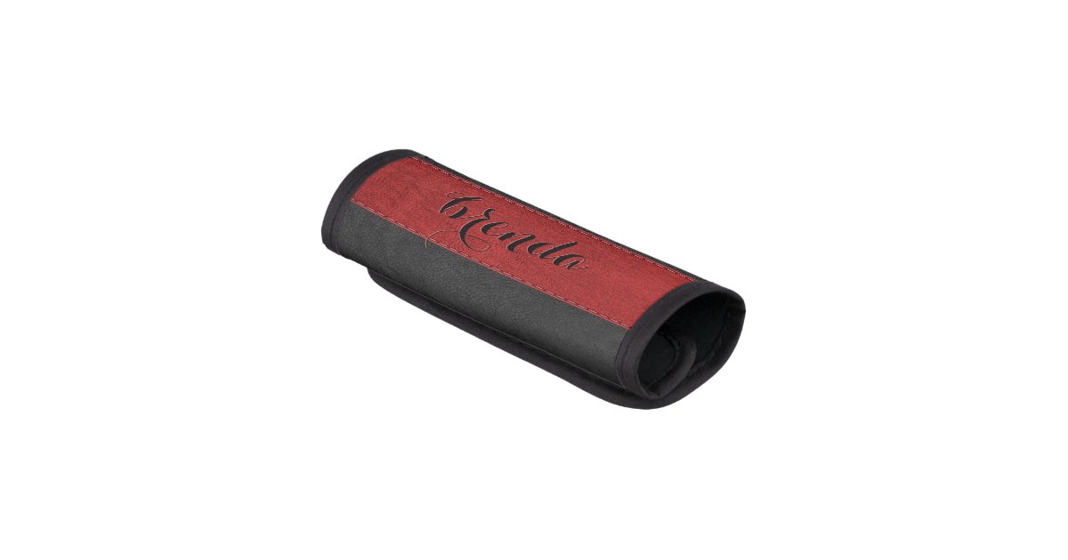 Red & Black Stitched Leather Design Monogram Luggage Handle Wrap | Zazzle