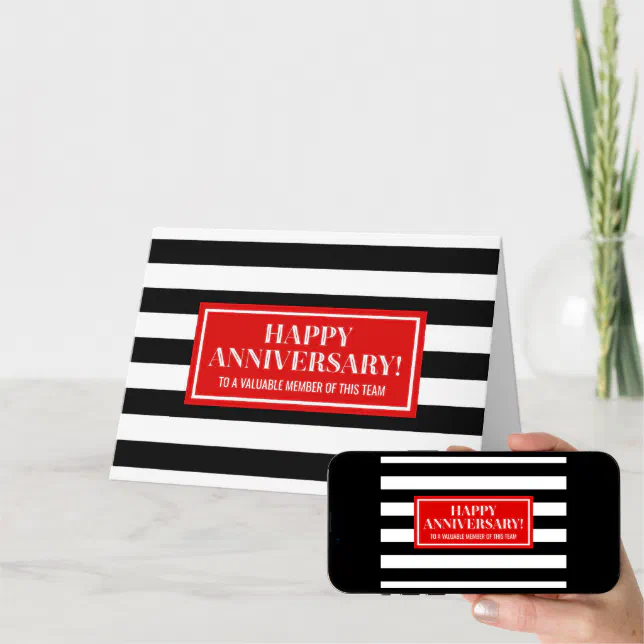 Red Black Stripes Employee Anniversary Card | Zazzle