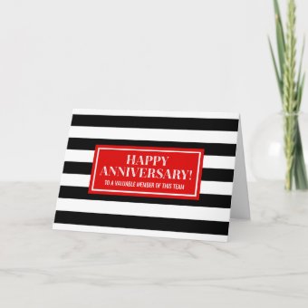 Red Black Stripes Employee Anniversary Card | Zazzle