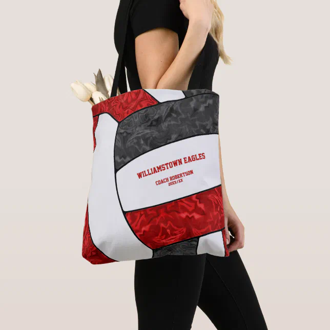 red black team colors girls volleyball coach tote bag | Zazzle