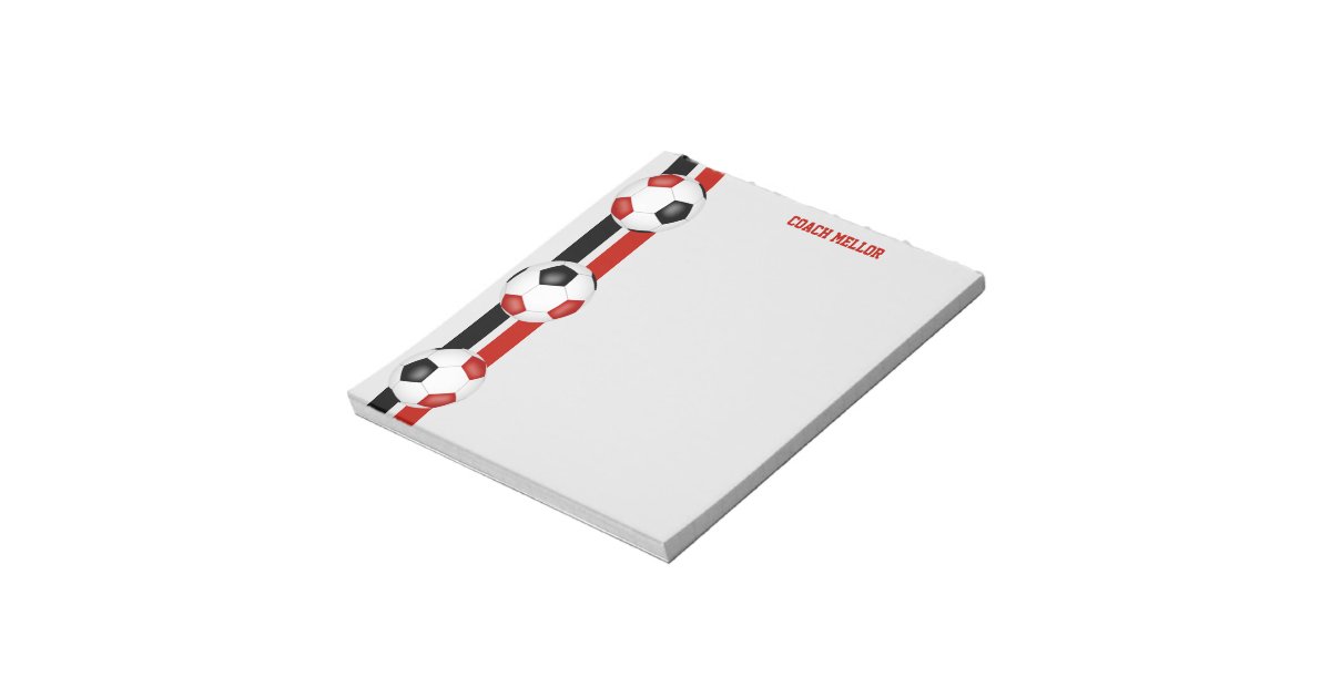 red black team colors soccer coach custom notepad | Zazzle