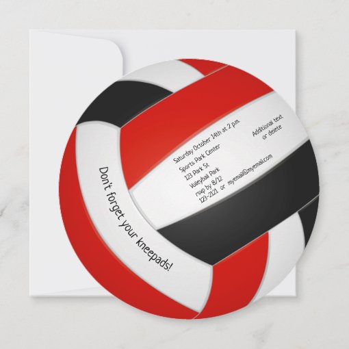 Red black team colors volleyball party announcement | Zazzle