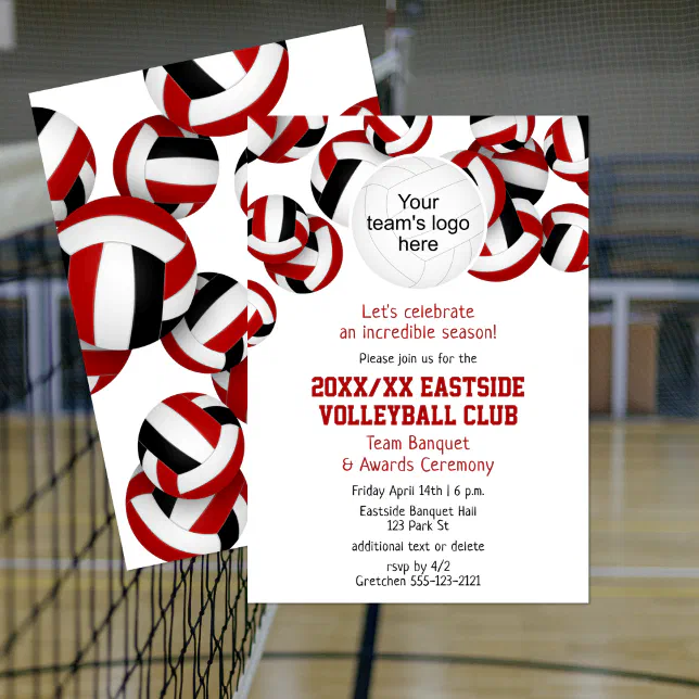red black team colors volleyball season banquet invitation | Zazzle