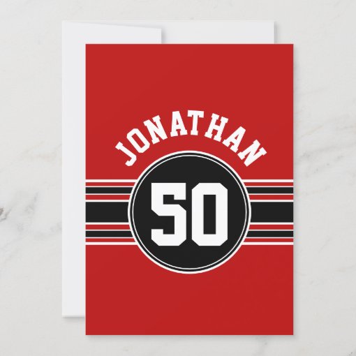 Red Black Team Jersey Name Number Birthday Invitation | Zazzle