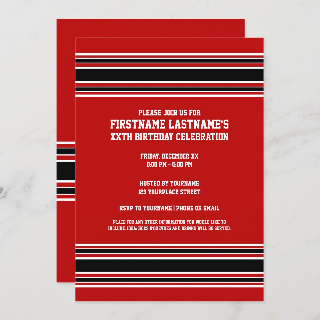 Red Black Team Jersey Name Number Birthday Invitation | Zazzle