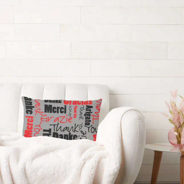 Red Black Thank You Word Cloud Lumbar Pillow | Zazzle