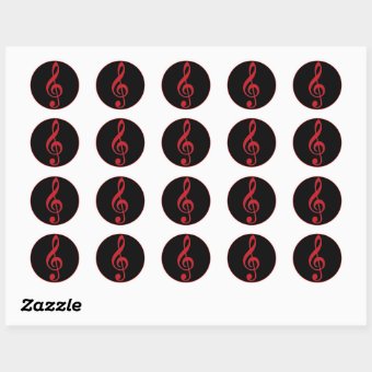 Red black treble clef music stickers | Zazzle