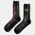 Red black tree mossy wood bark cool Monogram Socks | Zazzle
