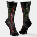 Red black tree mossy wood bark cool Monogram Socks | Zazzle