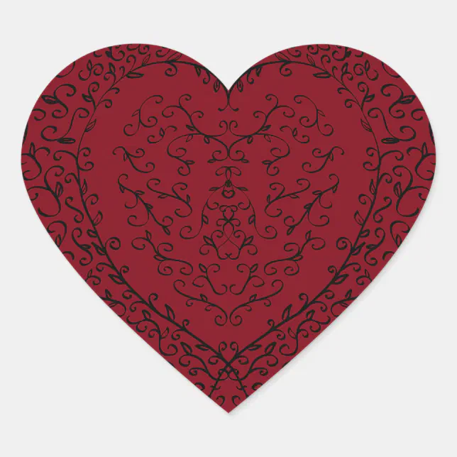 Red Black Wedding Gothic Heart Beautiful Elegant Heart Sticker | Zazzle