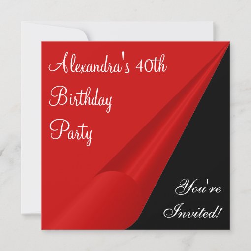 Red Black & White 40th Birthday Party Invitation | Zazzle