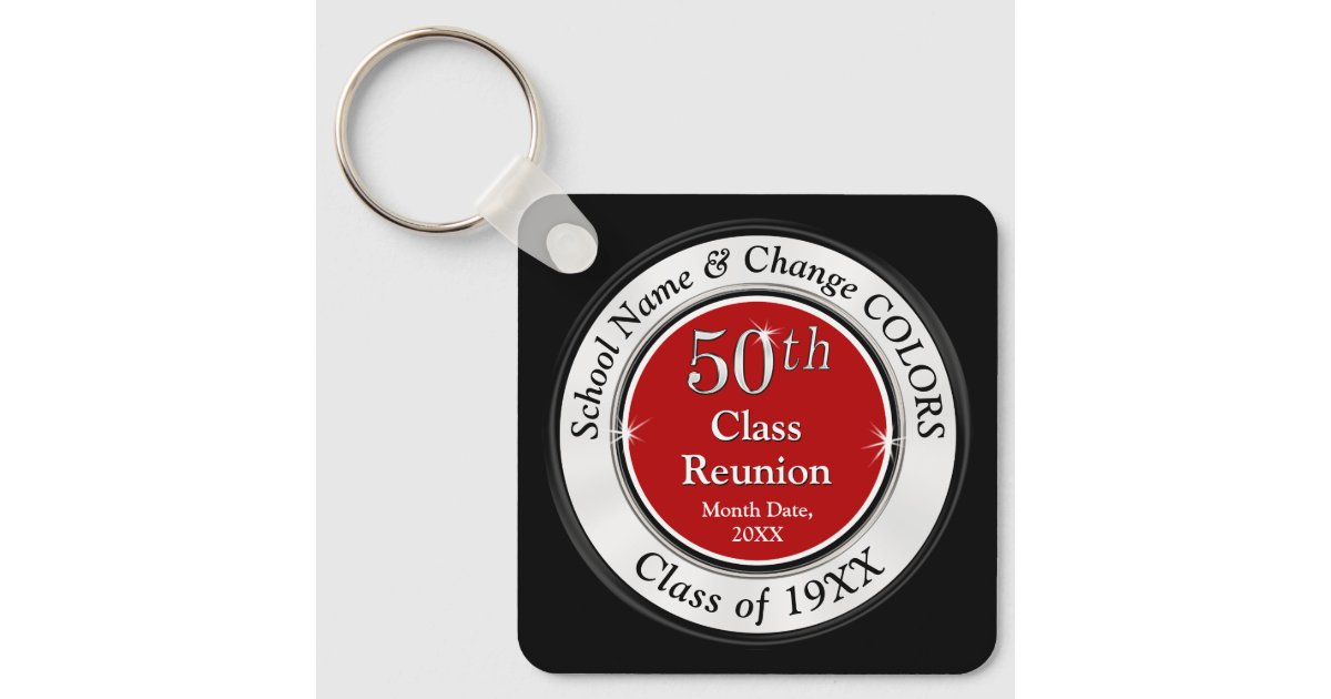 Red, Black, White, 50th Class Reunion Souvenirs, Keychain | Zazzle