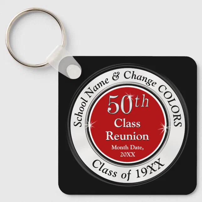 Red, Black, White, 50th Class Reunion Souvenirs, Keychain | Zazzle