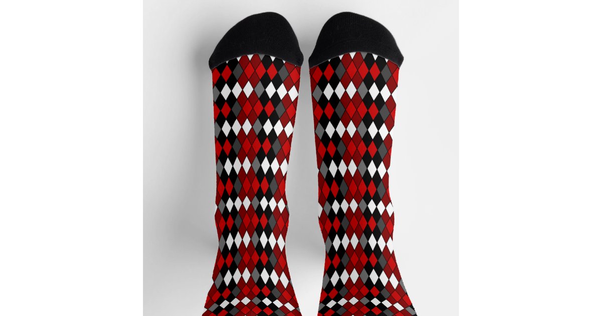 red, black, white and Gray Diamond Pattern Socks | Zazzle