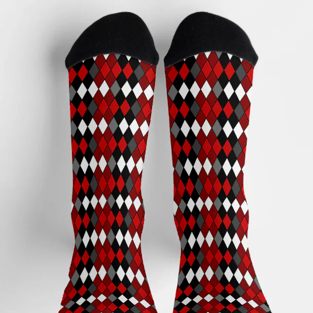 red, black, white and Gray Diamond Pattern Socks | Zazzle