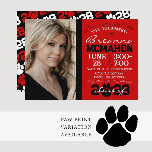 Red, Black & White Graduation Photo Invitation | Zazzle
