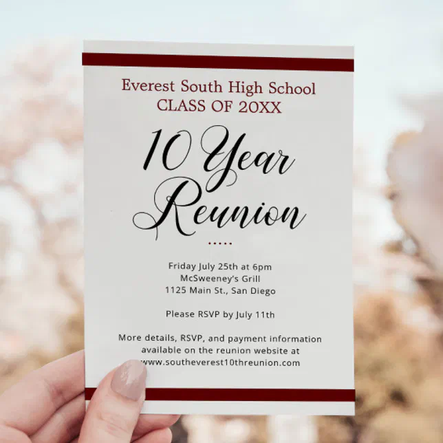 Red Black White Minimalist 10 Year Class Reunion Invitation | Zazzle