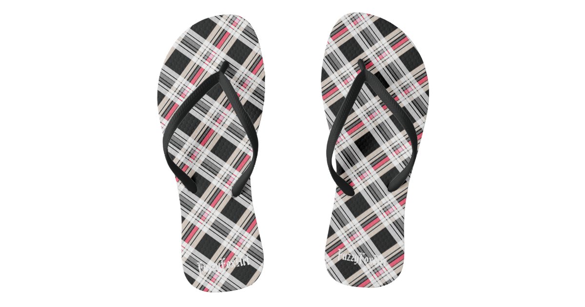 Red black white plaid flip flops | Zazzle